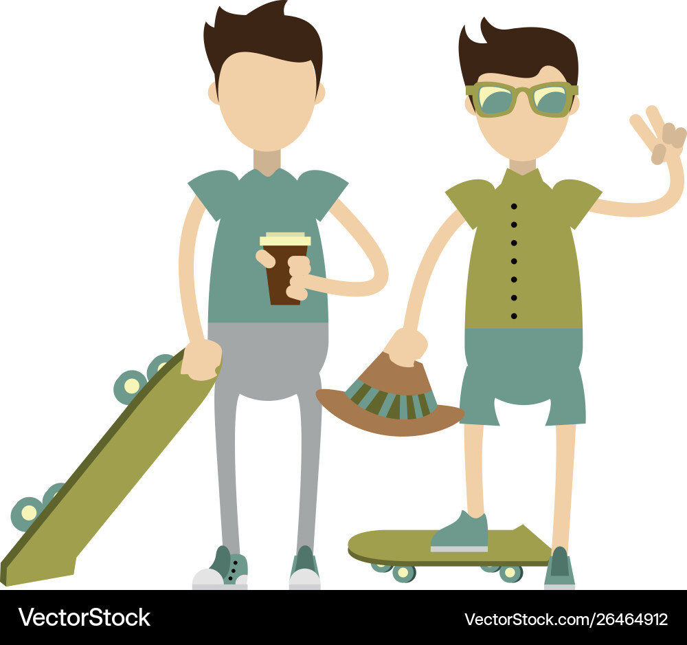 Hipster boys with green skateboards Royalty Free Vector