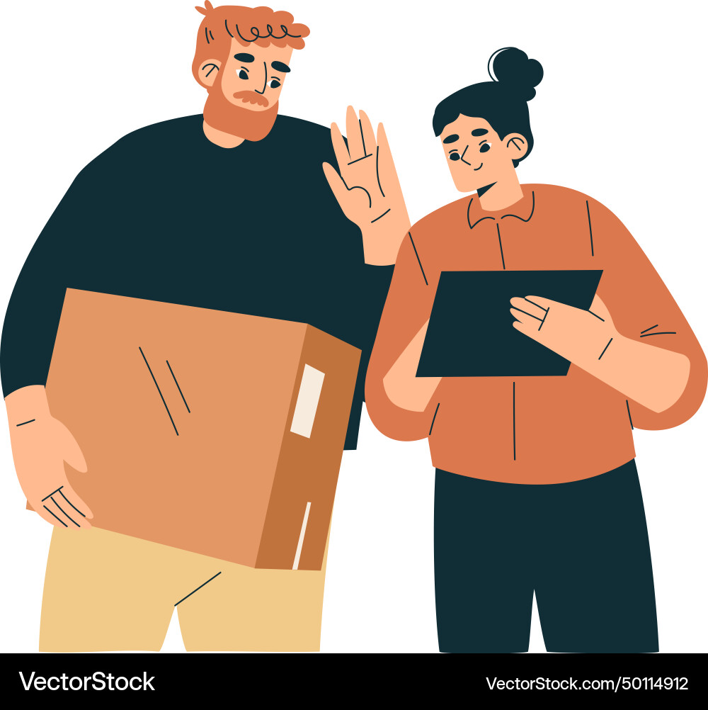 Logistics service man and woman worker character Vector Image