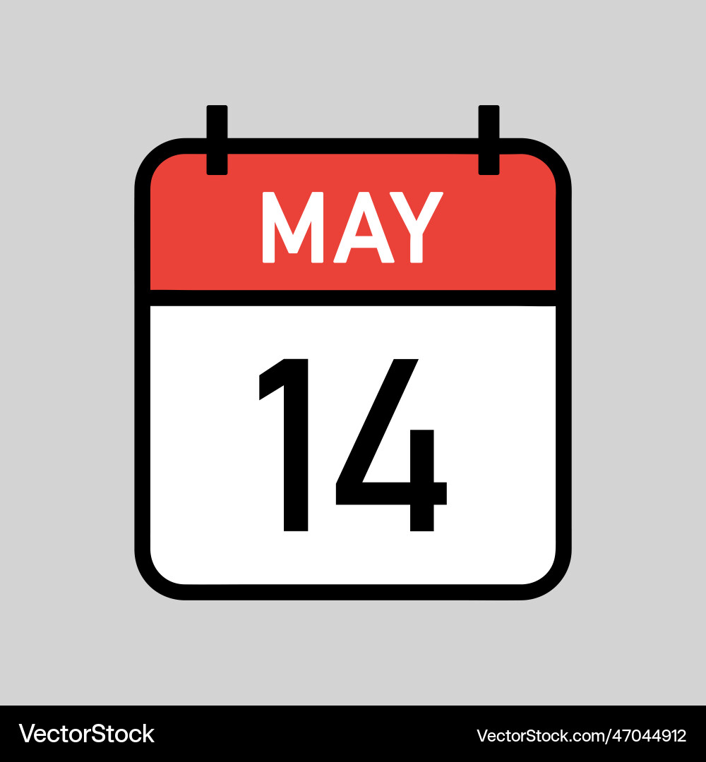 May 14 red and white color calendar page Vector Image