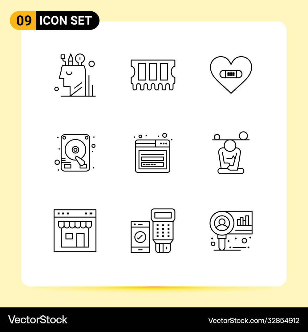 Pictograph set 9 simple outlines login hard Vector Image