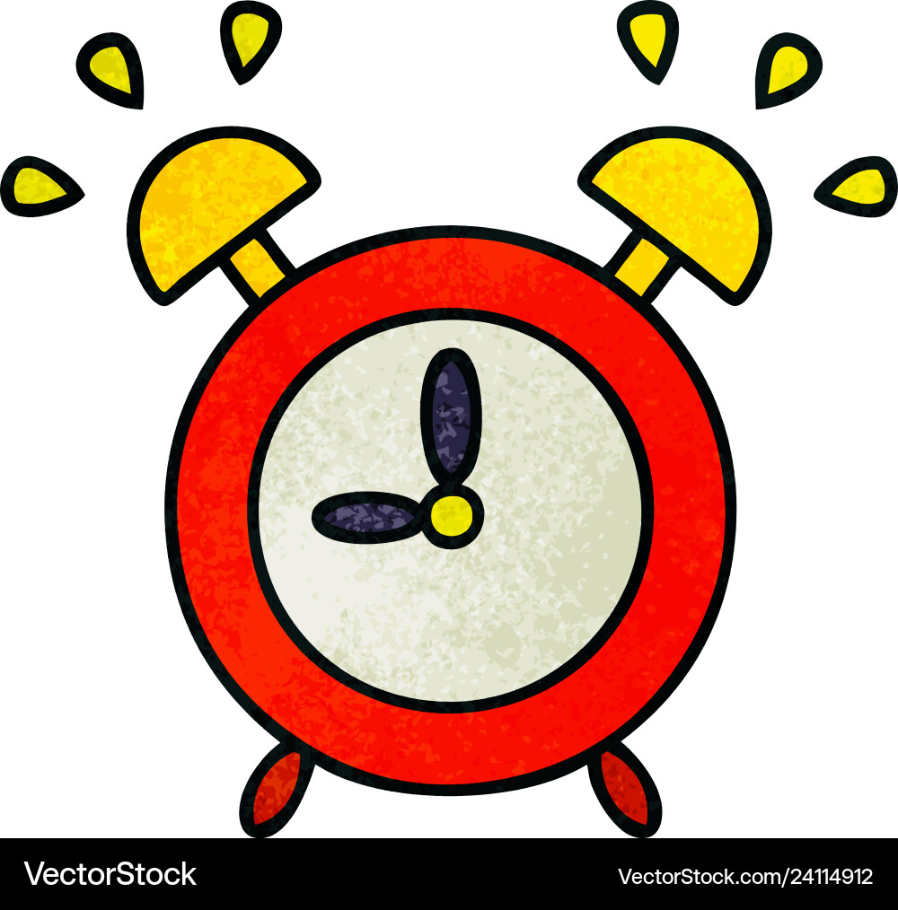 Retro grunge texture cartoon ringing alarm clock Vector Image