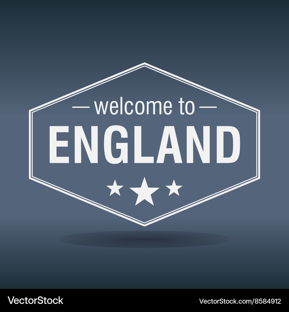 Welcome to england hexagonal white vintage label Vector Image