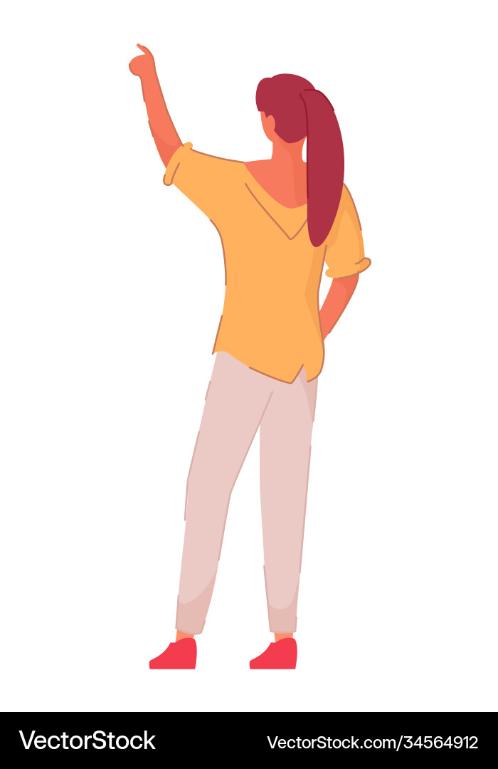 Woman standing back pointing ahead isolated Vector Image