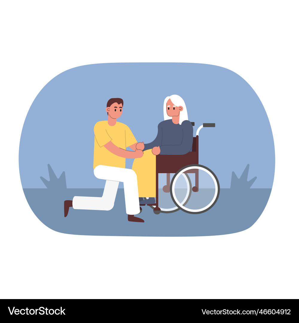 Young man volunteering when helping woman Vector Image