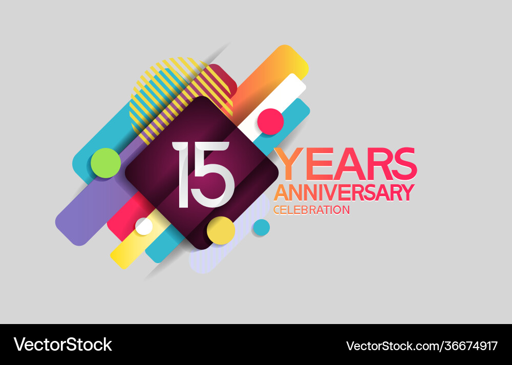 15 years anniversary colorful design with circle Vector Image