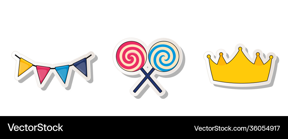 Birthday party sticker collection set icon Vector Image
