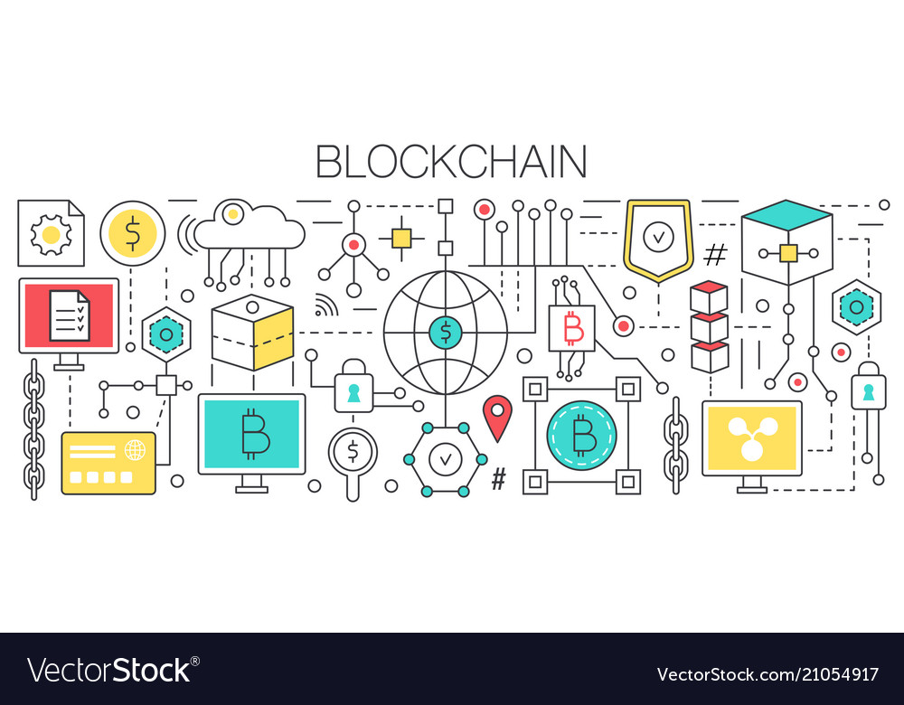 Blockchain concept template flat line Royalty Free Vector