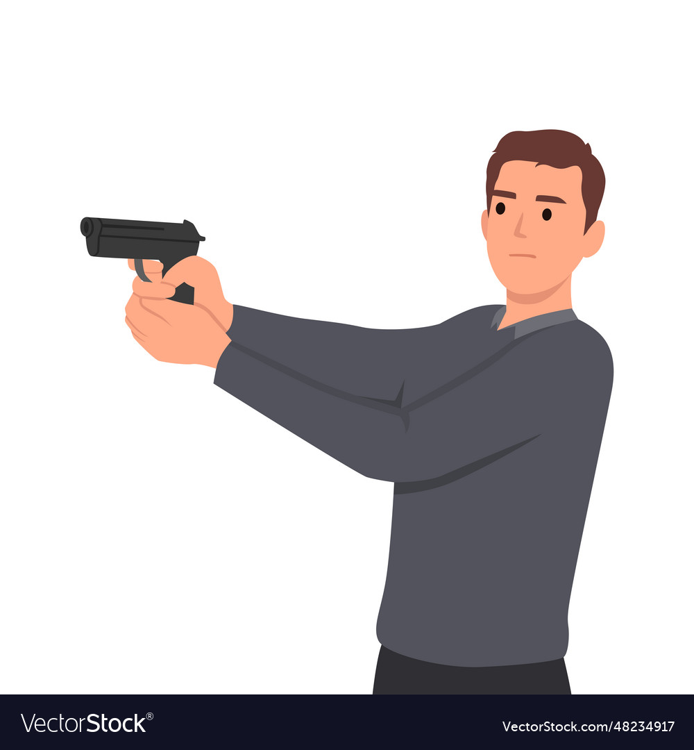 Businessman Aiming With Gun Male Shooter Holding Vector Image