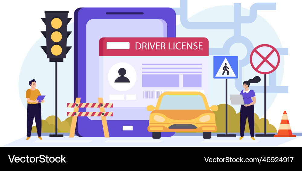 Driving school flat colored composition Royalty Free Vector
