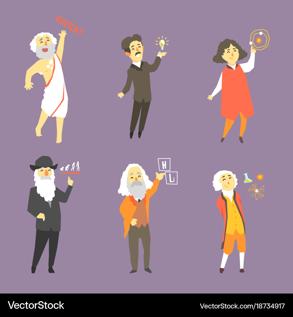 Famous scientists of the history set Royalty Free Vector