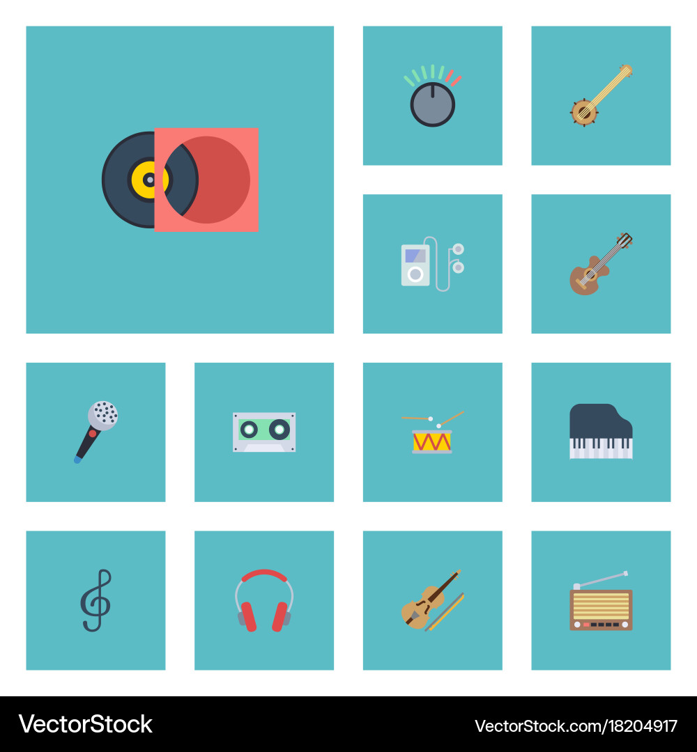 Flat icons acoustic octave keyboard retro disc Vector Image