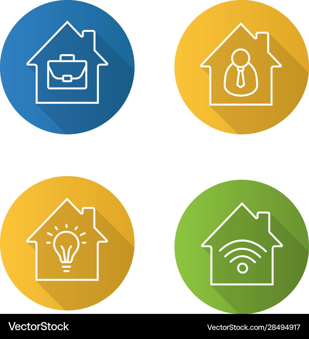 Houses flat linear long shadow icons set Vector Image