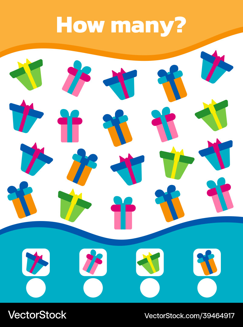 Math colorful game for children how many cute Vector Image