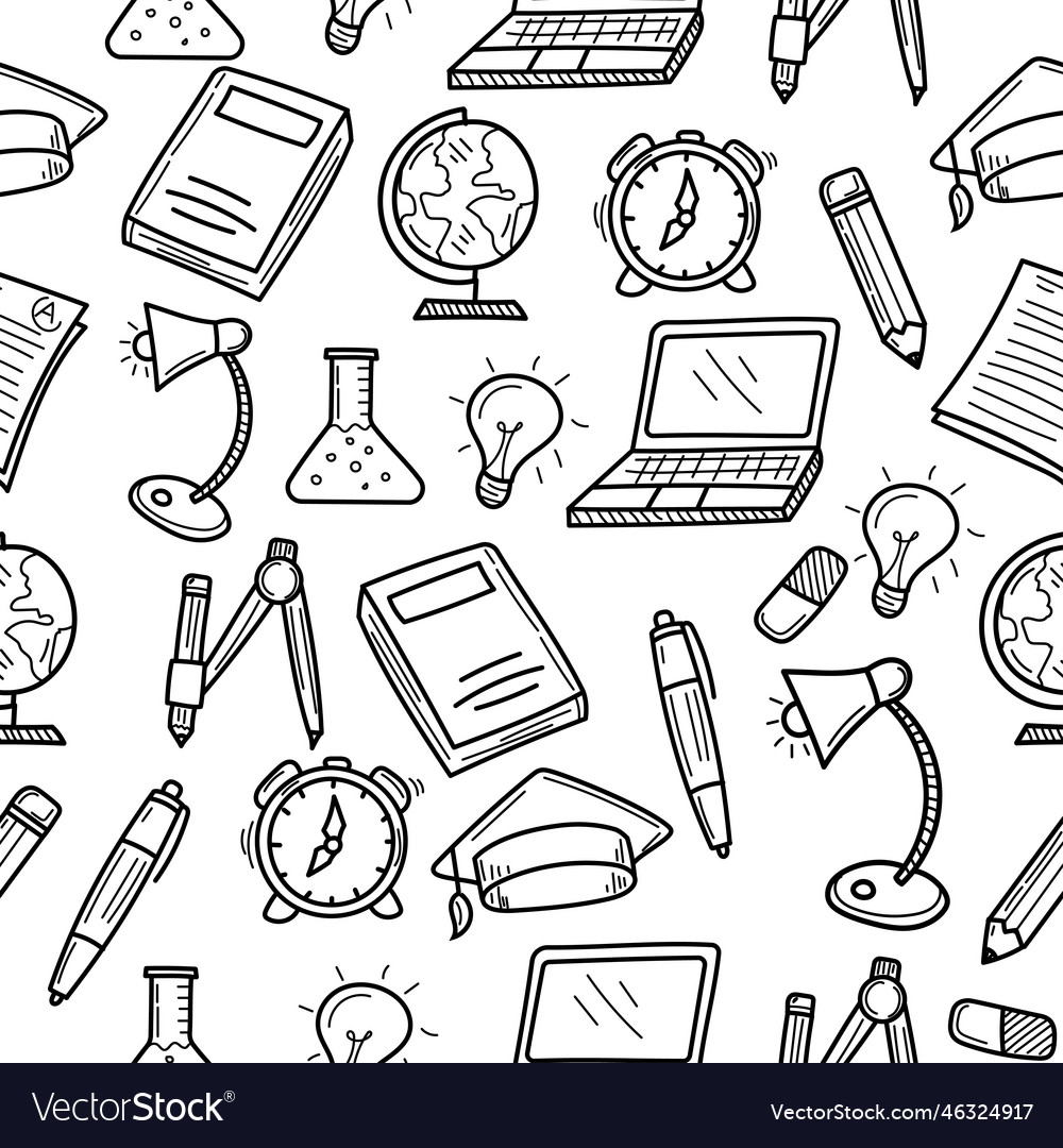 School doodle seamless pattern Royalty Free Vector Image