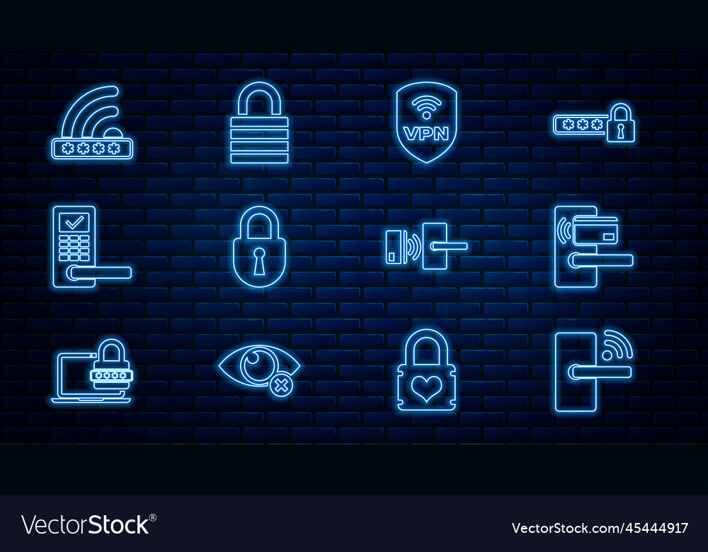 Set Line Digital Door Lock With Wireless Shield Vector Image