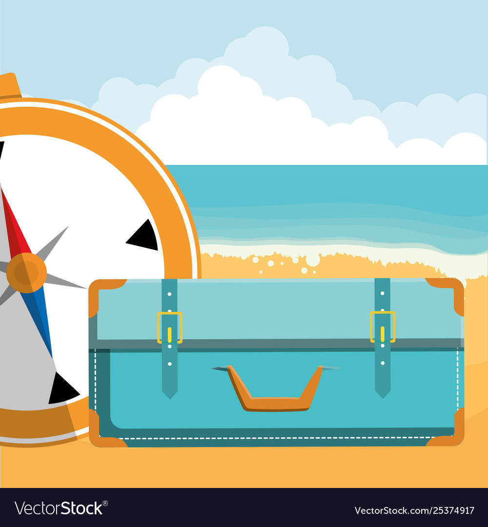 Suitcase travel with compass guide Royalty Free Vector Image