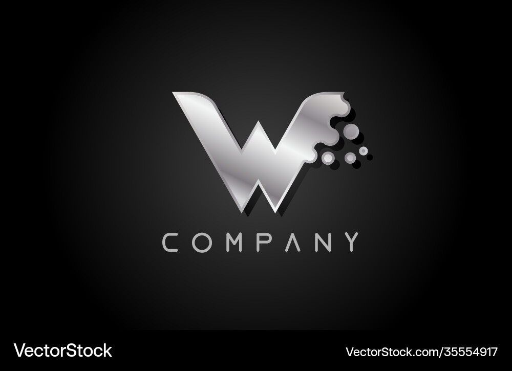 W metallic grey letter logo icon with bubble Vector Image