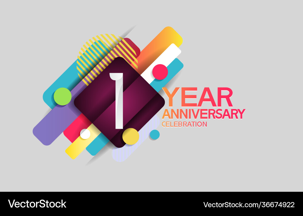 1 year anniversary colorful design with circle Vector Image