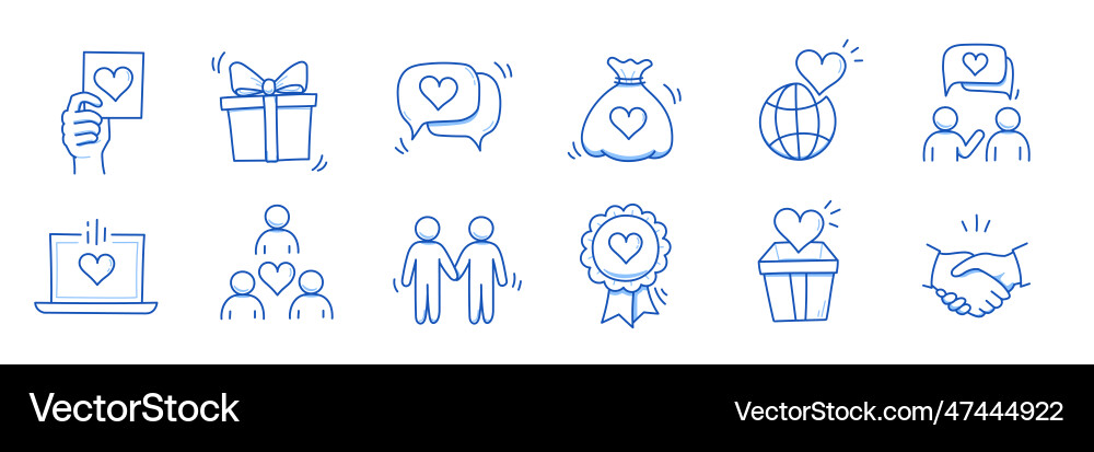 Charity hand trust community doodle line icon Vector Image
