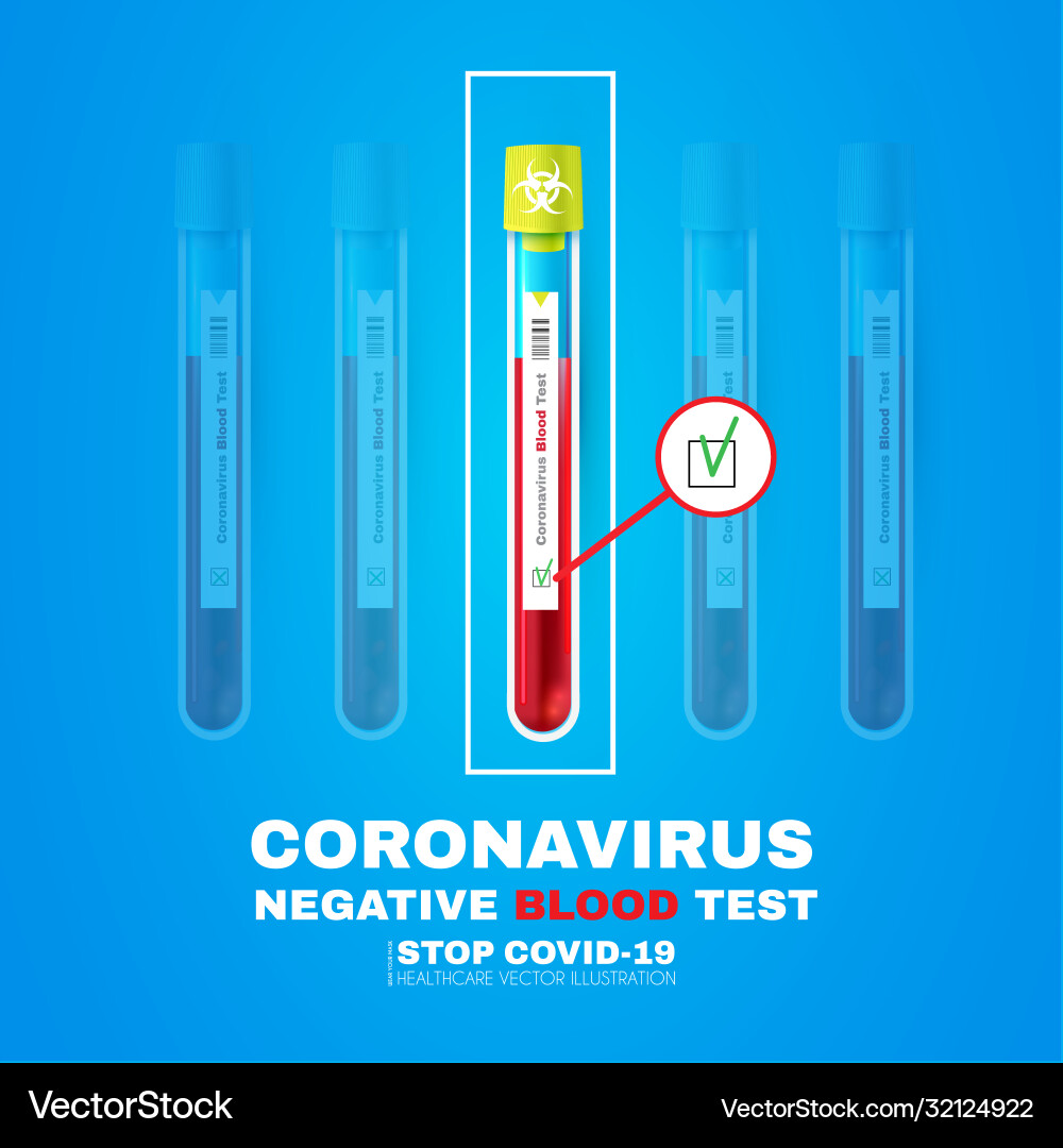 Coronavirus blood test negative result realistic Vector Image