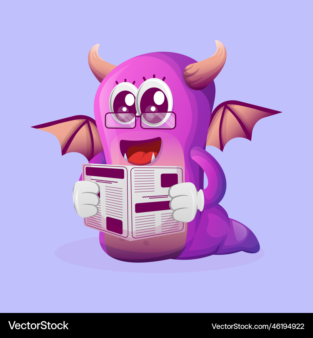 Cute purple monster read newspapers Royalty Free Vector
