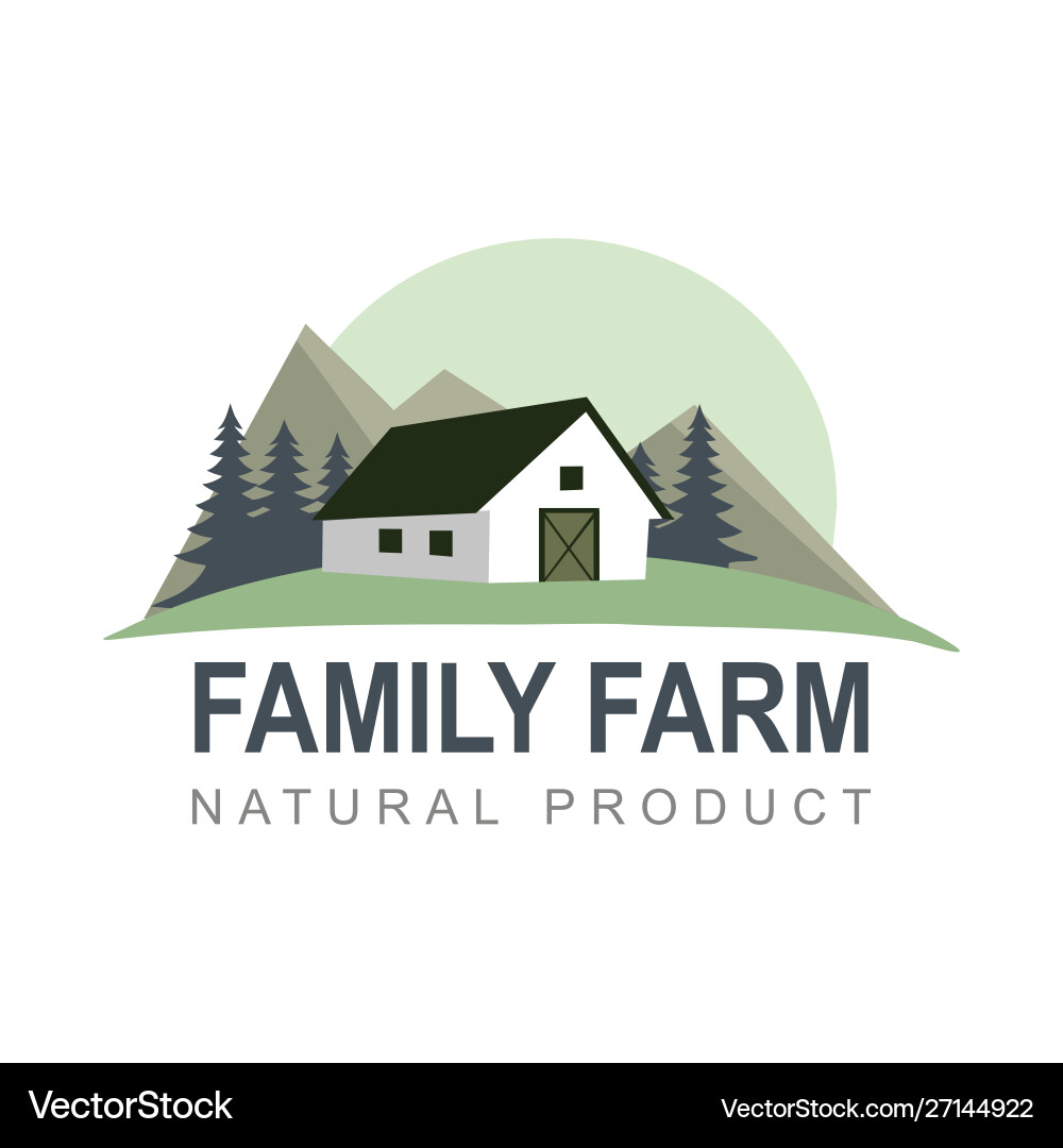 Farm label landscape building on white Royalty Free Vector