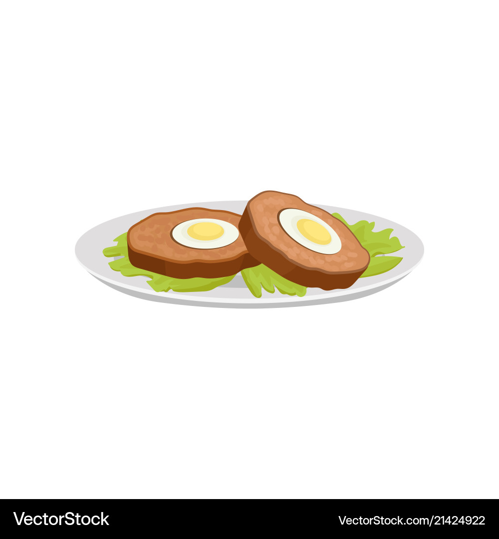 Flat icon of scotch eggs with lettuce Royalty Free Vector