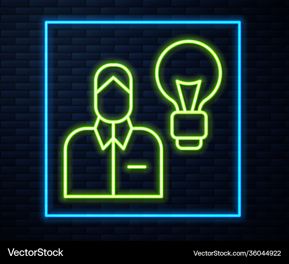 Glowing neon line human with lamp bulb icon Vector Image