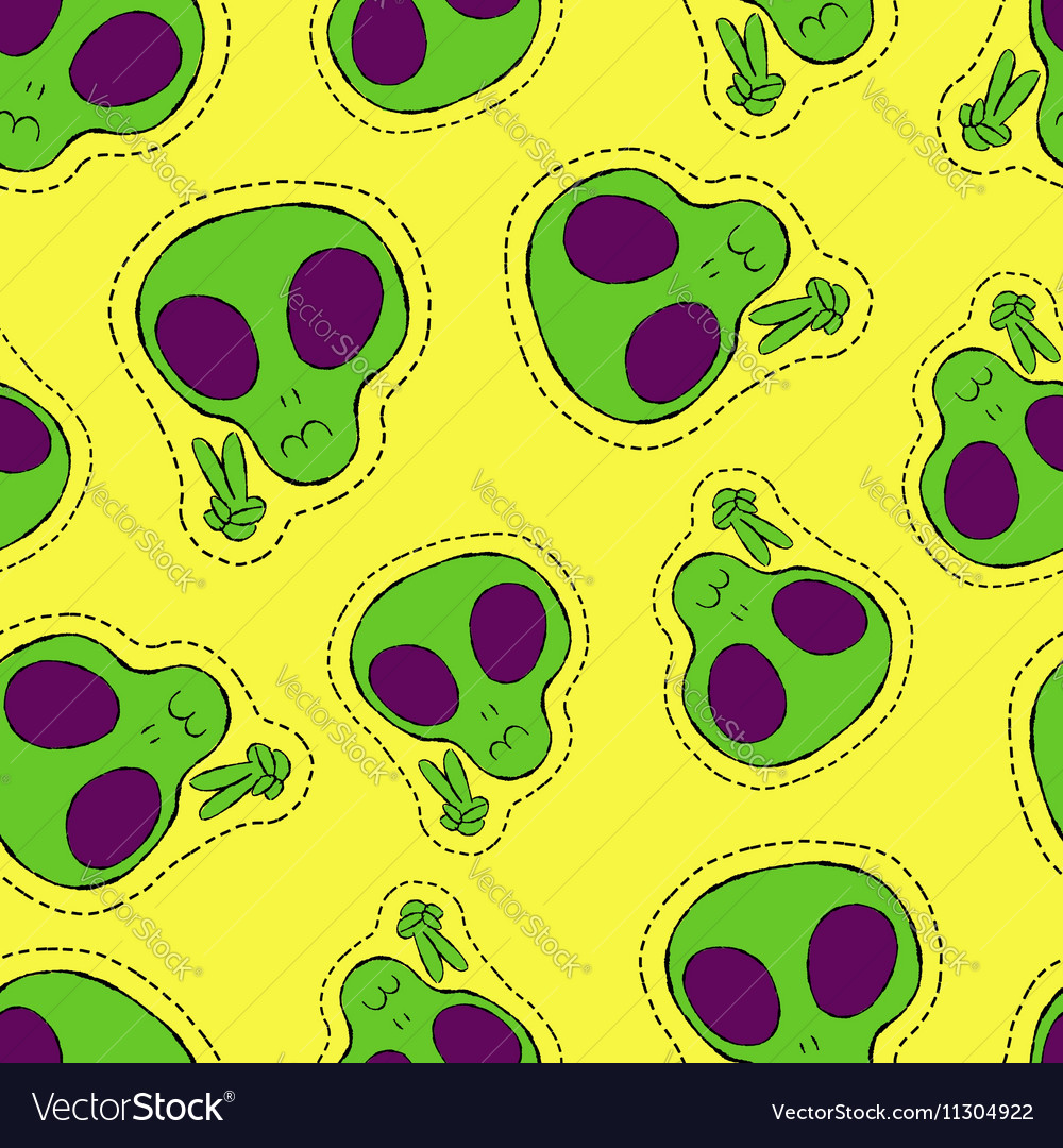 Hand drawn alien face patch icon seamless pattern Vector Image