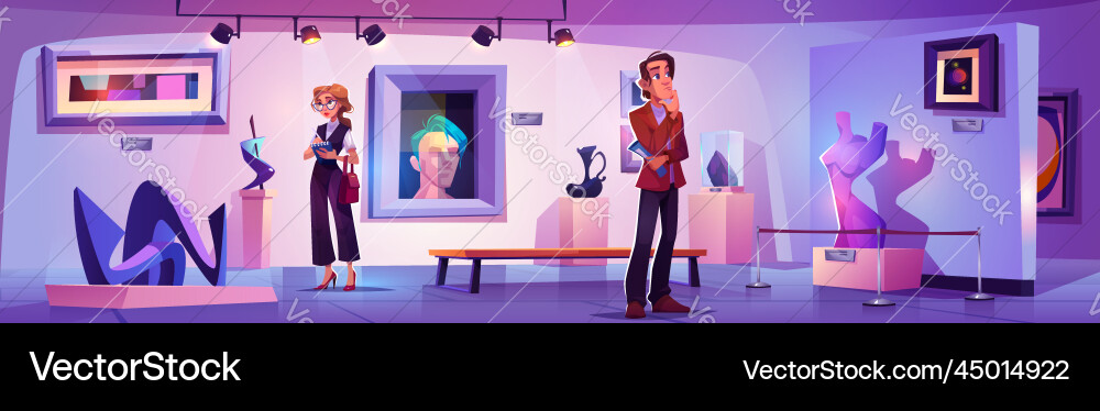 People visit museum with modern art exhibition Vector Image