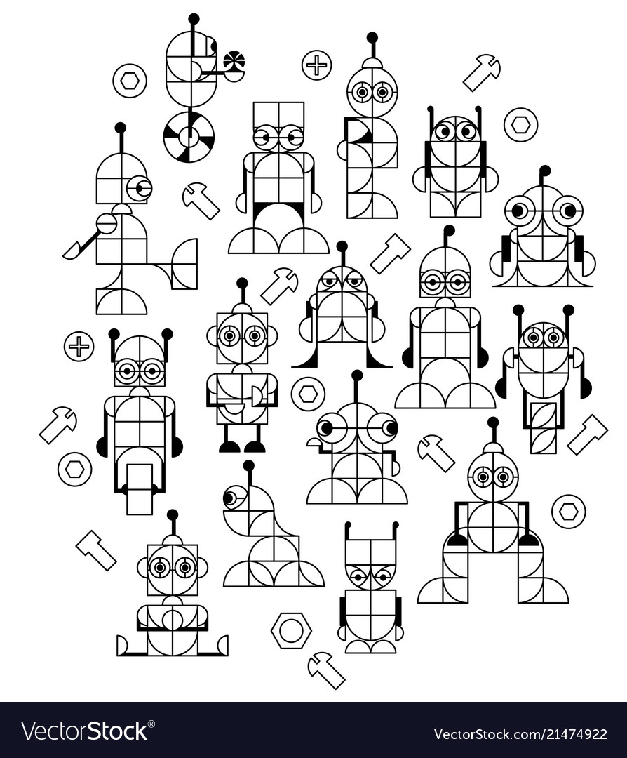 Robots outline Royalty Free Vector Image - VectorStock