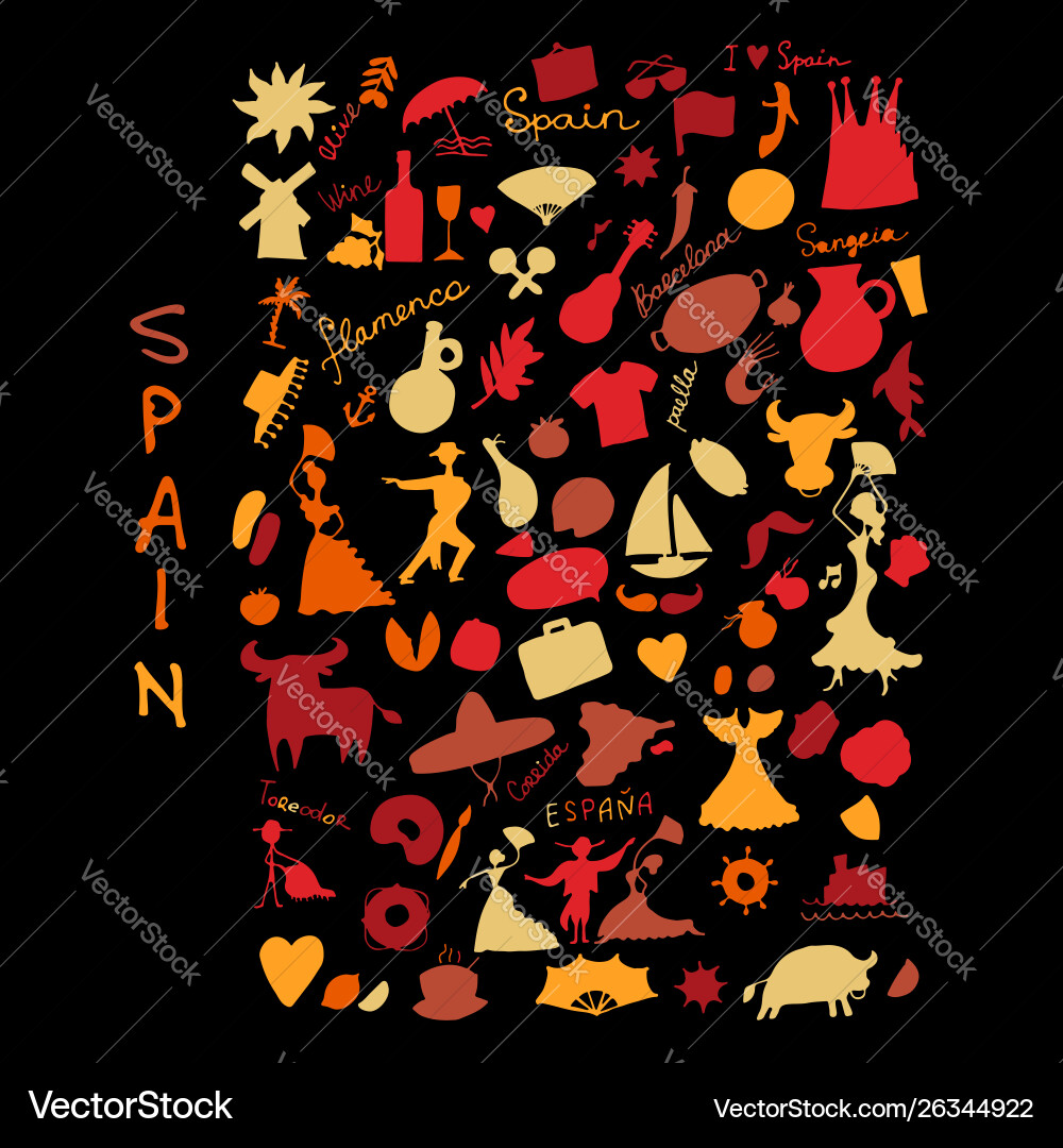 Spain icons collection sketch for your design Vector Image