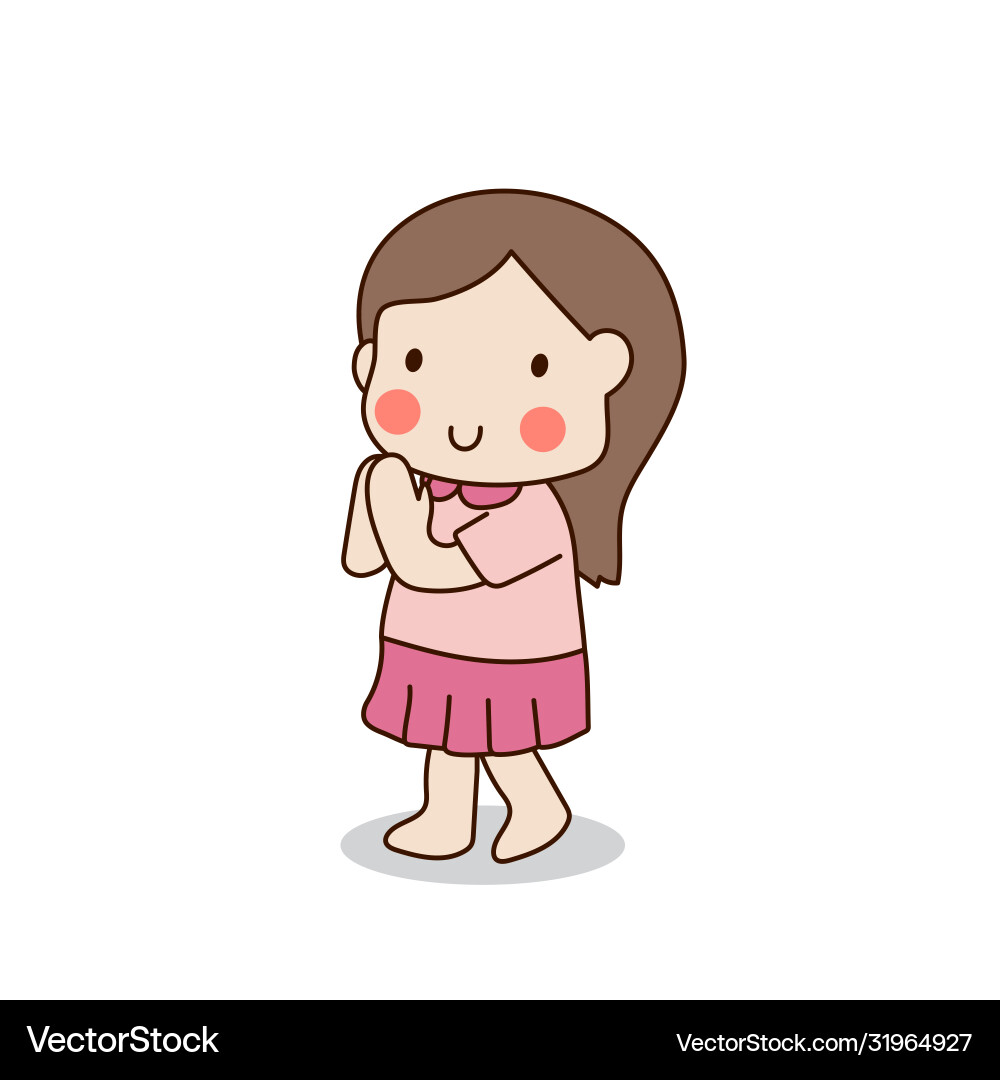 Buddhist girl standing and paying respect Vector Image