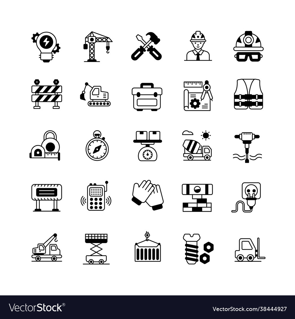 Construction and tools solid icons 1 Royalty Free Vector