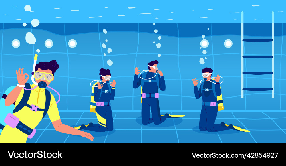 Diving flat composition Royalty Free Vector Image