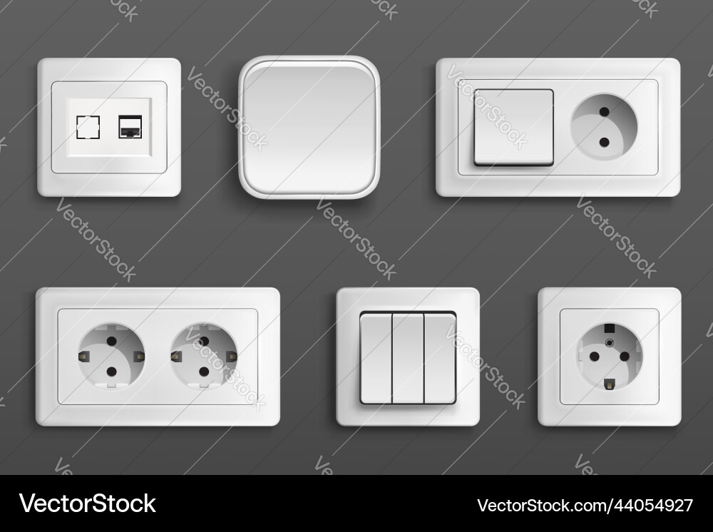 Electric sockets and switches on wall Royalty Free Vector