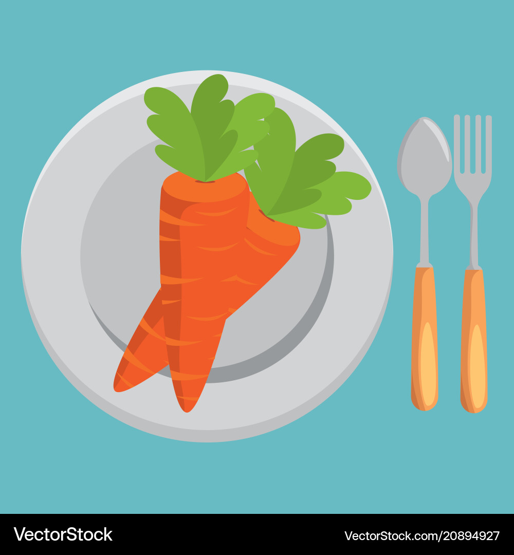 Fresh carrot and cutlery vegetables menu Vector Image