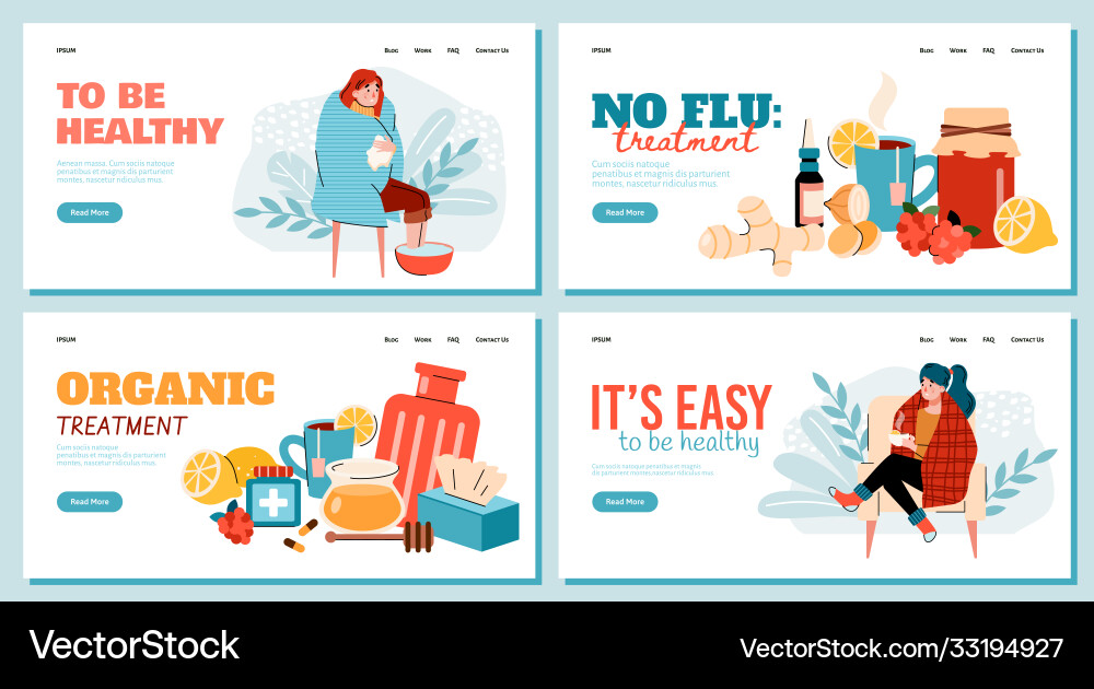Home treatment for flu or cold virus - banner set Vector Image