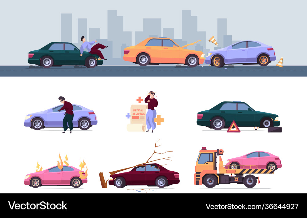 Insurance car crash auto accident drivers save Vector Image
