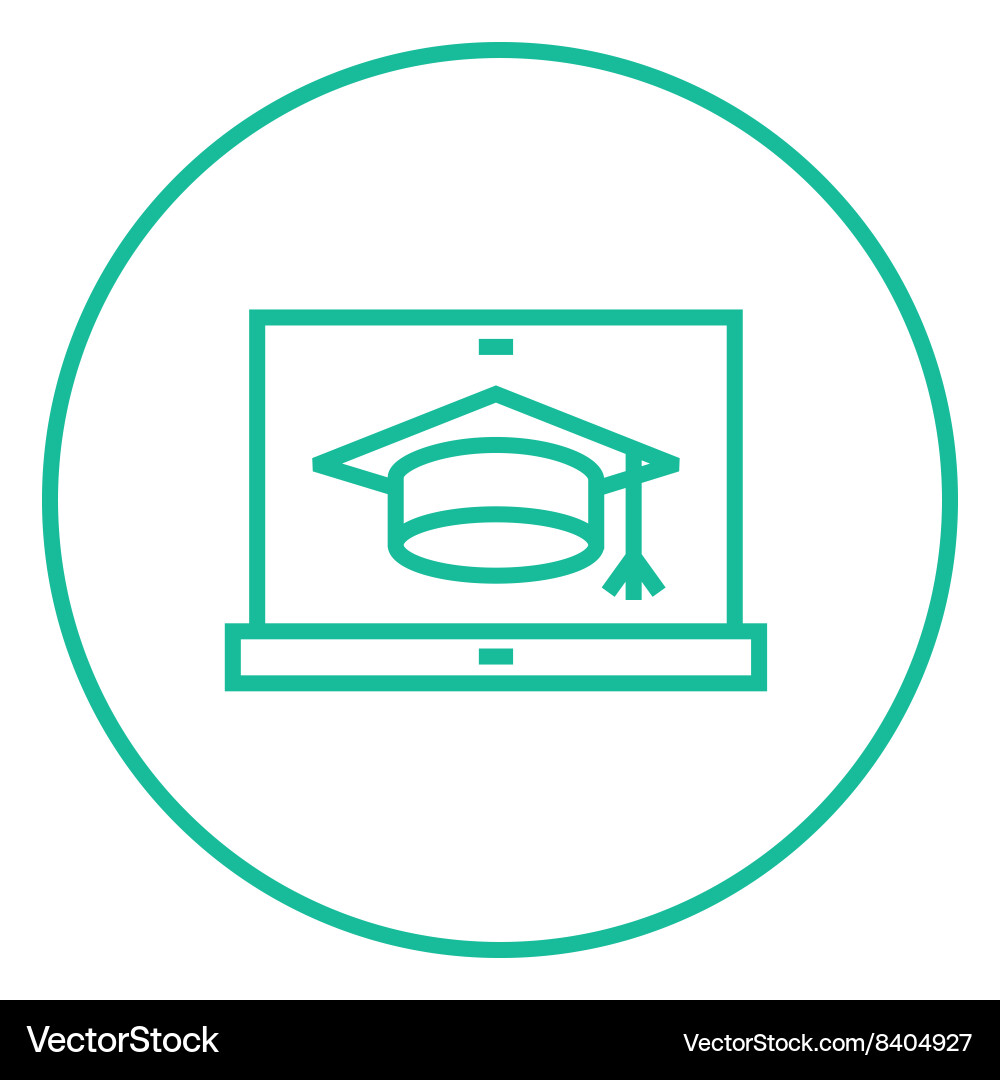 Laptop with graduation cap on screen line icon Vector Image