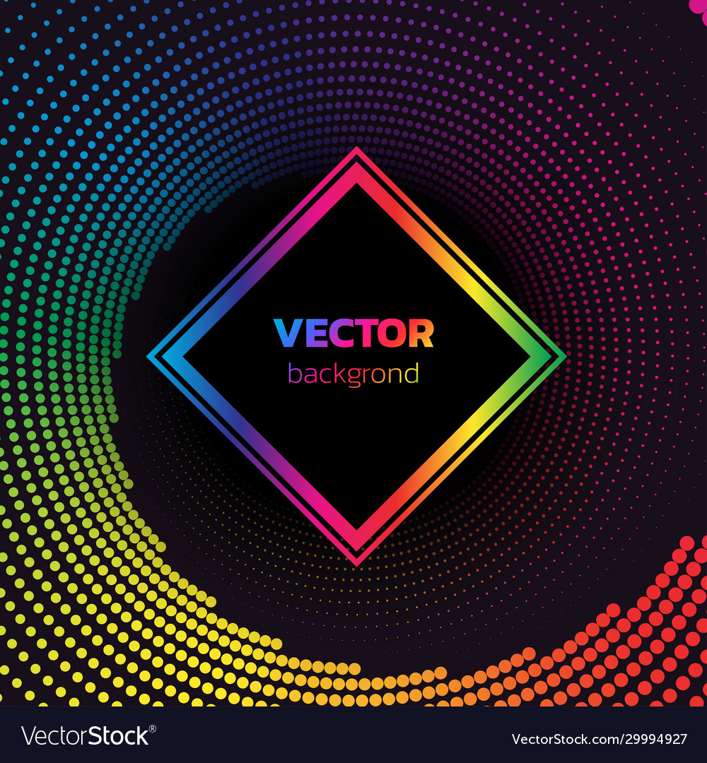 Rainbow Halftone Dotted Vortex Square Background Vector Image