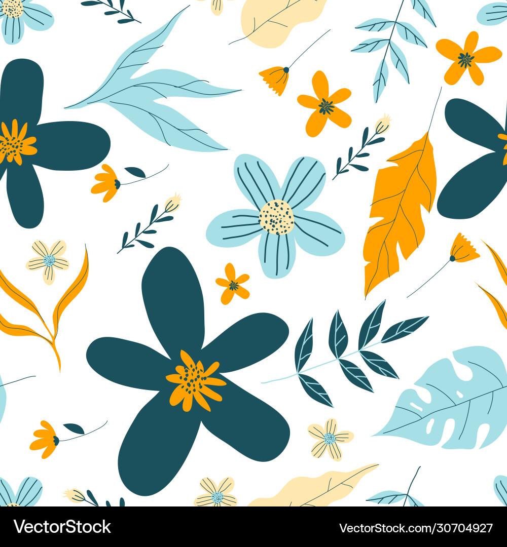 Stylized foliage and flora shapes in seamless Vector Image