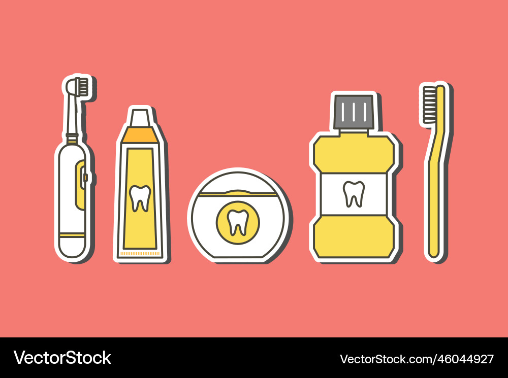 Toothbrush toothpaste floss and mouthwash Vector Image