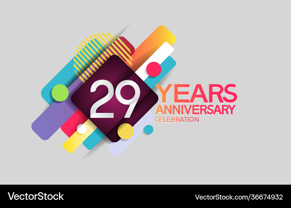 29 years anniversary colorful design with circle Vector Image