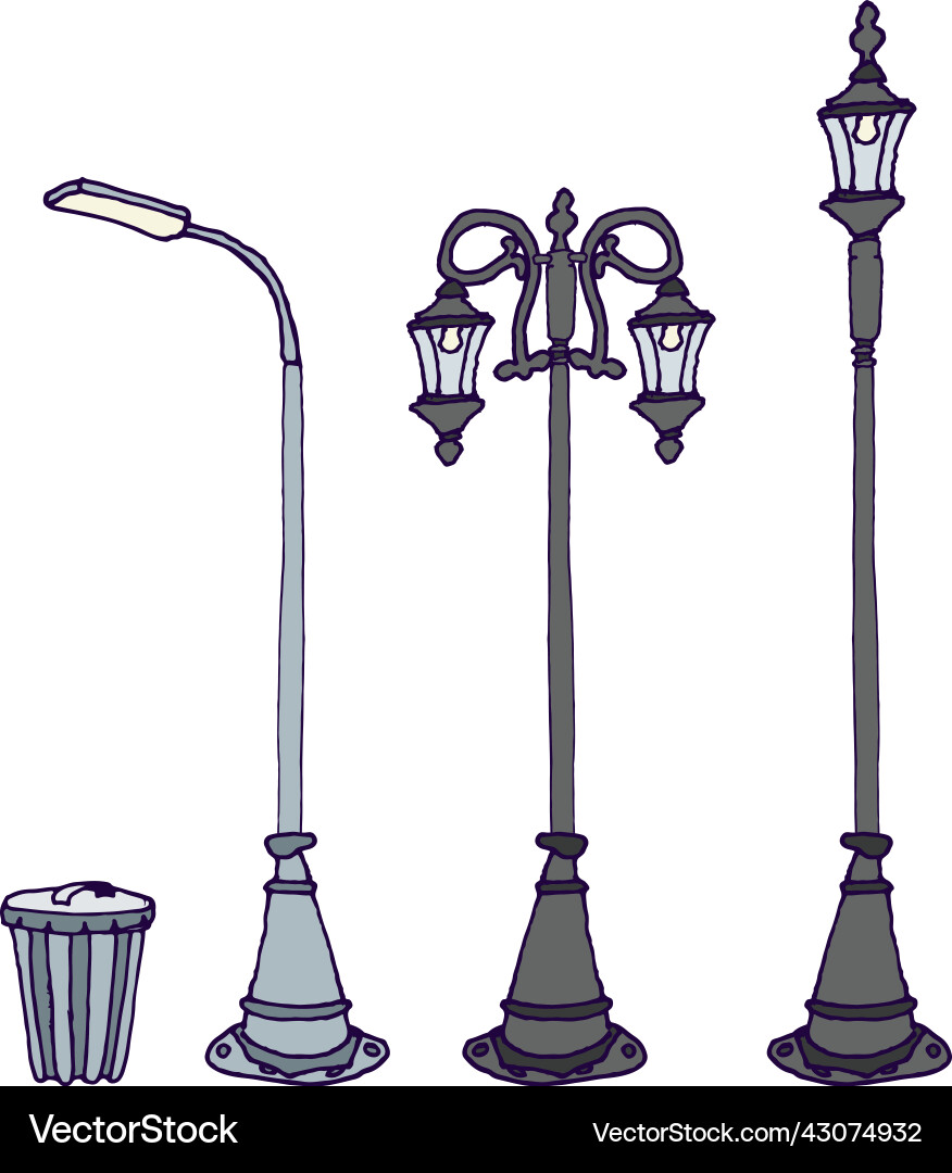 A set of columns with an outline iron pole Vector Image