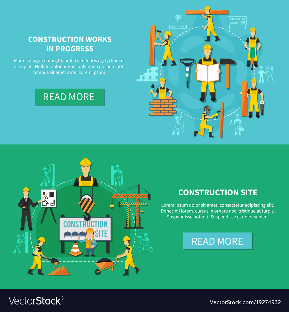 Construction worker flat banner set Royalty Free Vector