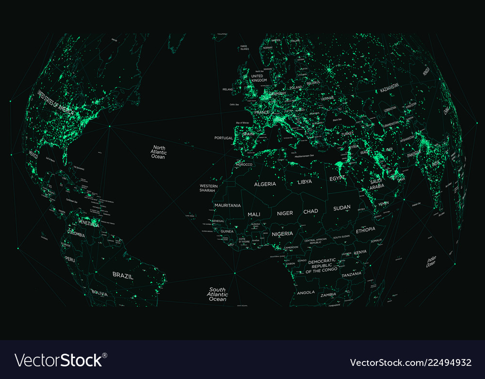 Hud world map with global technology Royalty Free Vector