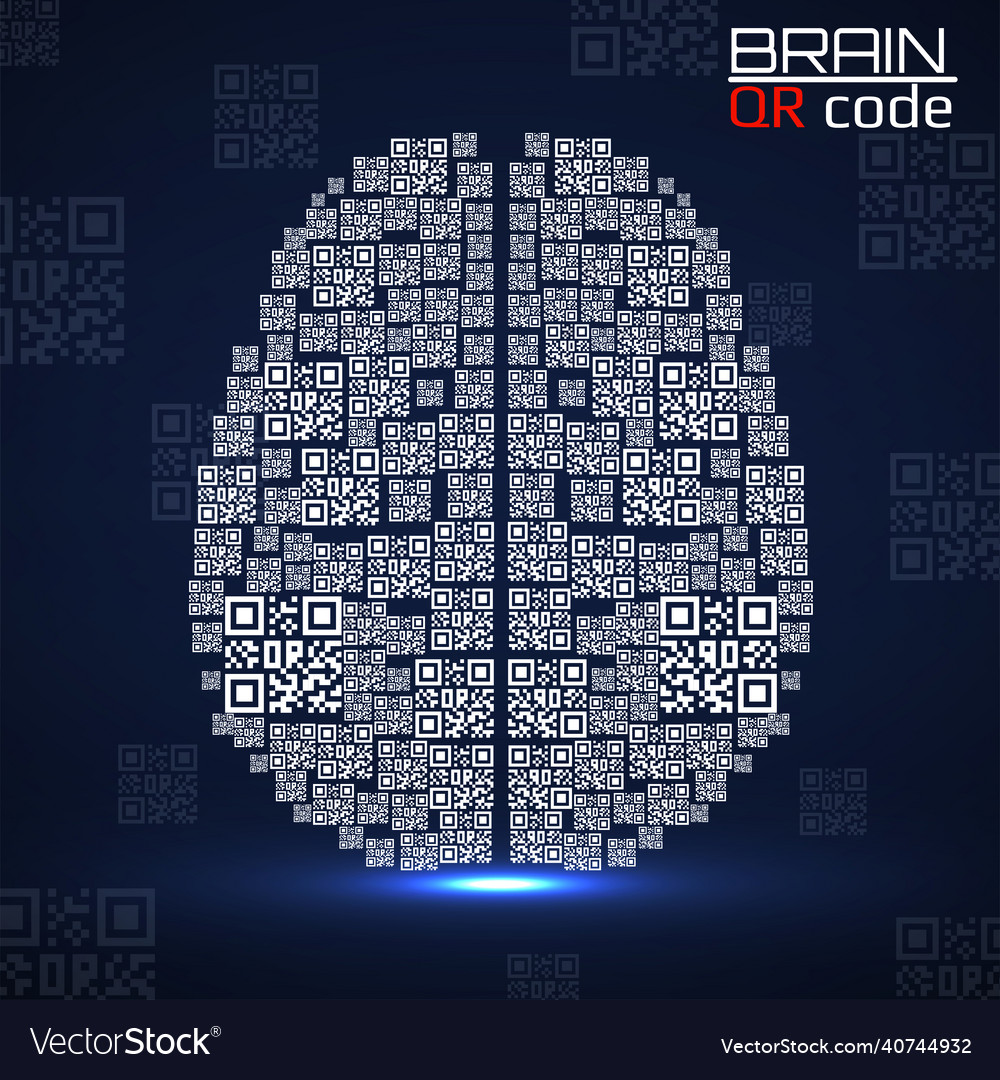 Qr code brain silhouette human Royalty Free Vector Image