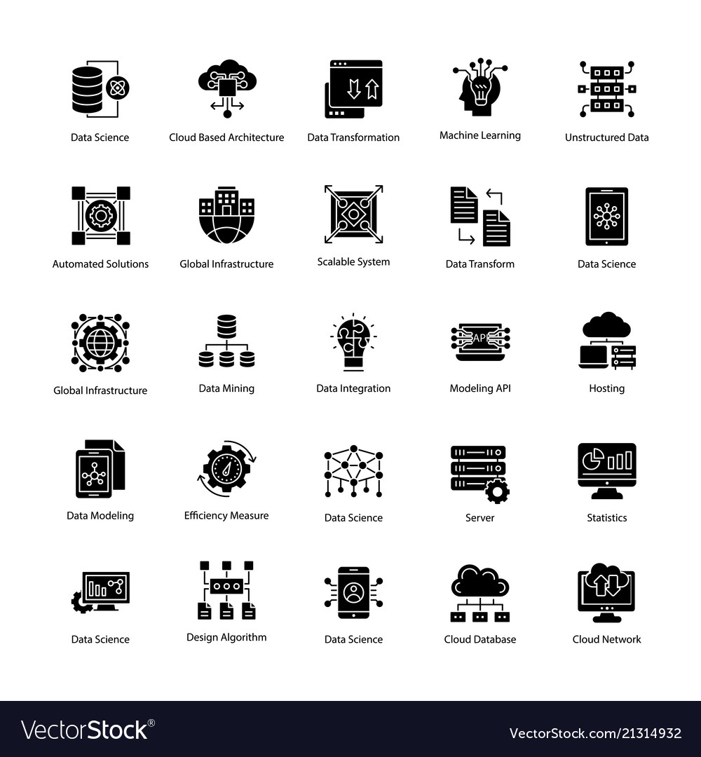 Set data science glyph icons Royalty Free Vector Image