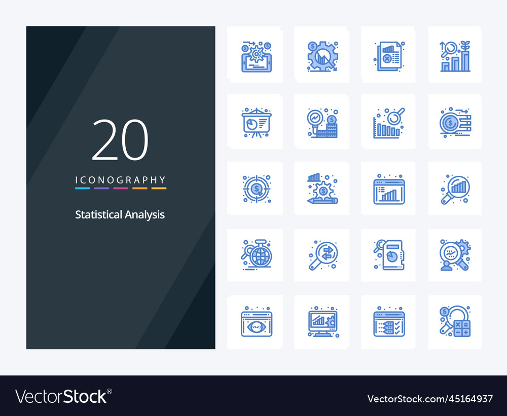 20 statistical analysis blue color icon Royalty Free Vector